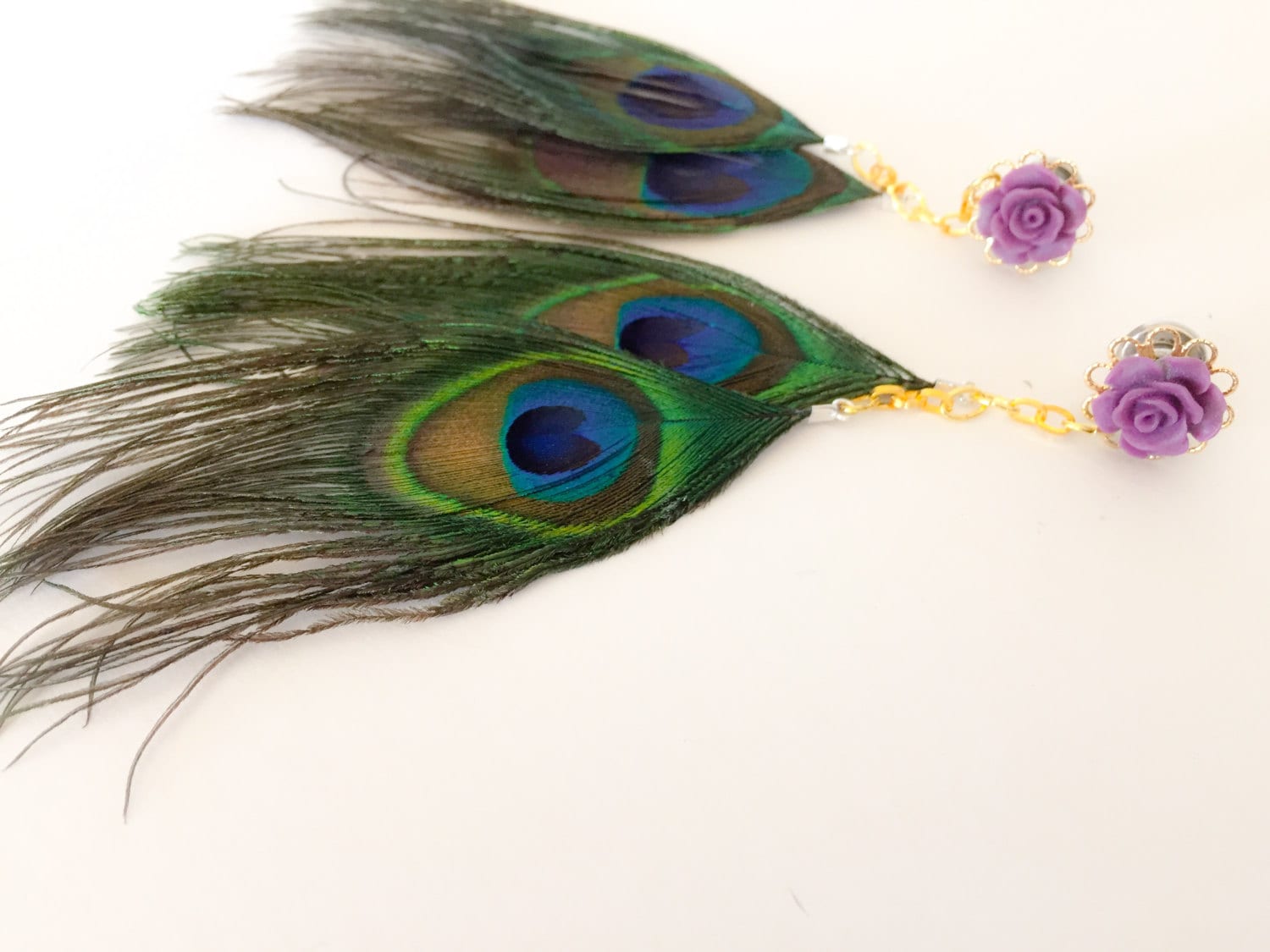 6g Peacock Feather Gauges Dangle Plugs 4g 0g 2g 1g 00g Choose Rose ...