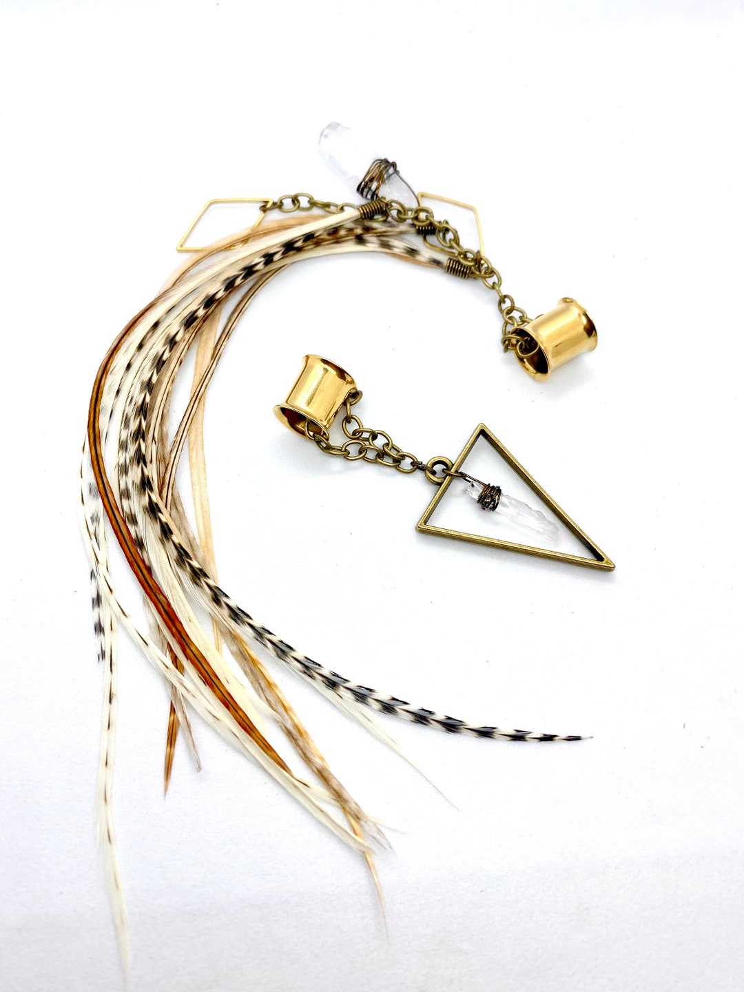 Asymmetrical Feather Quartz Dangle Plugs Eyelet Hangers 0g and UP With ...