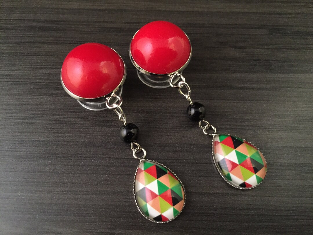 Red 00g Teardrop Ear Gauges 9/16 Plugs 1/2 Dangle - Etsy