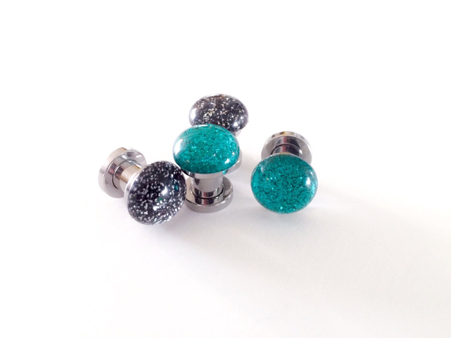 Minimalist Glitter Plugs 0g Plugs 4g Ear Plugs Teal or Black | Etsy