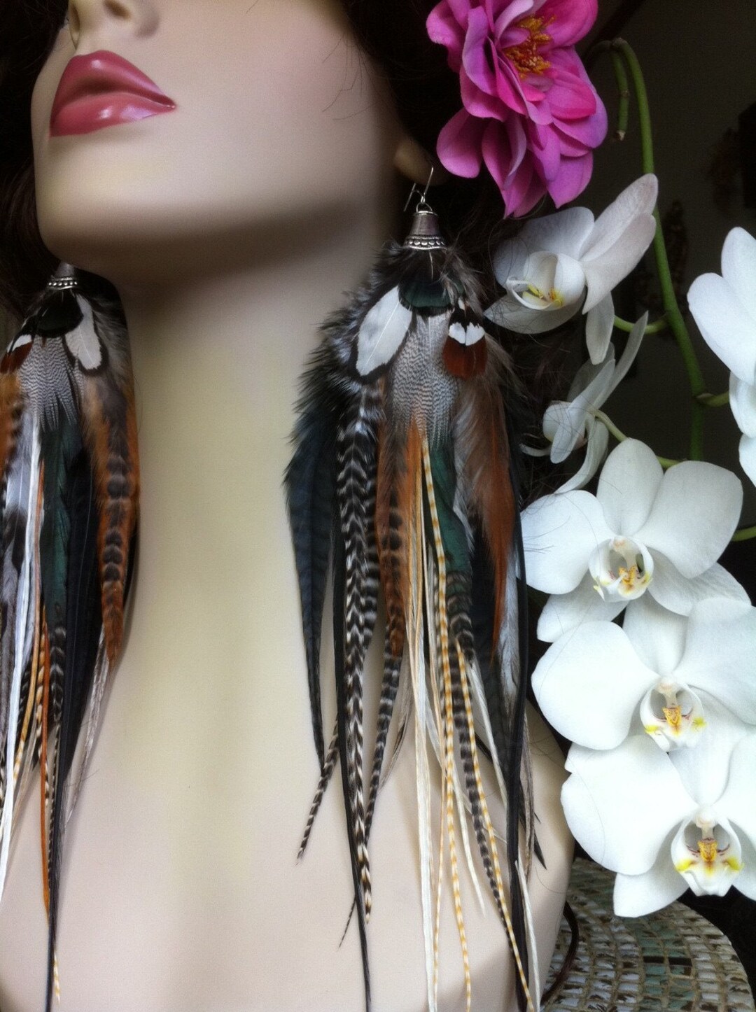 Feather Earrings Queen of the Forest Goddess Feather Jewelry Natural ...