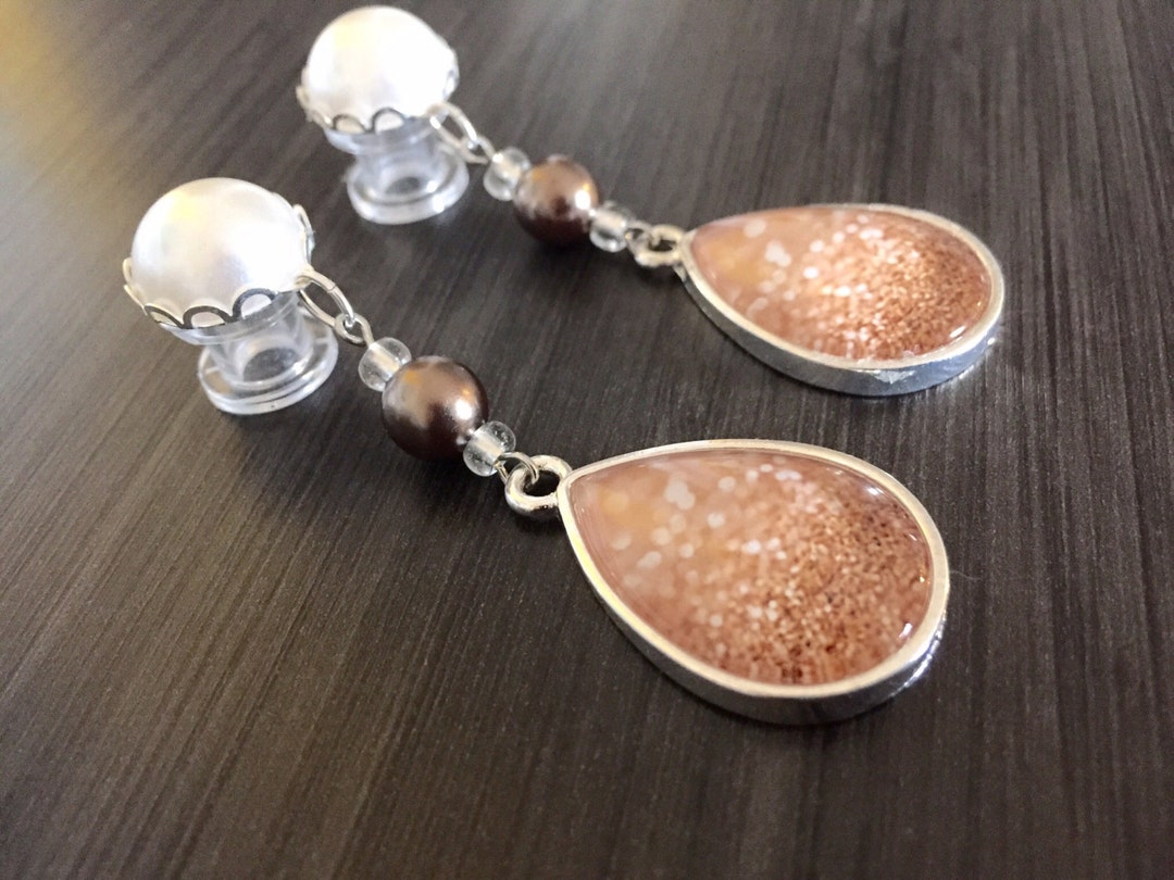 Girly 0g Dangle Plugs 2g Bridal Gauges, 00g 4g Ear Plugs Pearl Teardrop ...