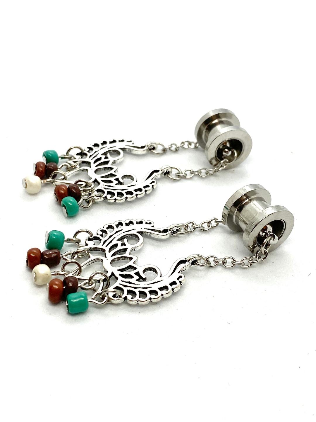 Beaded Lotus Flower Silver Magnetic Clasp Ear Plug Tunnel Hangers Sizes ...