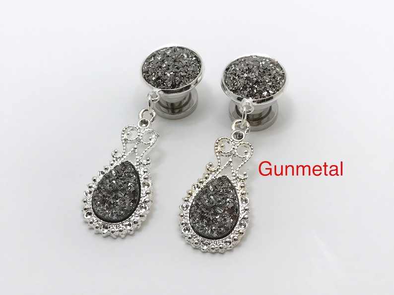 Druzy Dangle Plugs Fancy Silver Plugs 6g 4g 2g 0g 00g 000g | Etsy