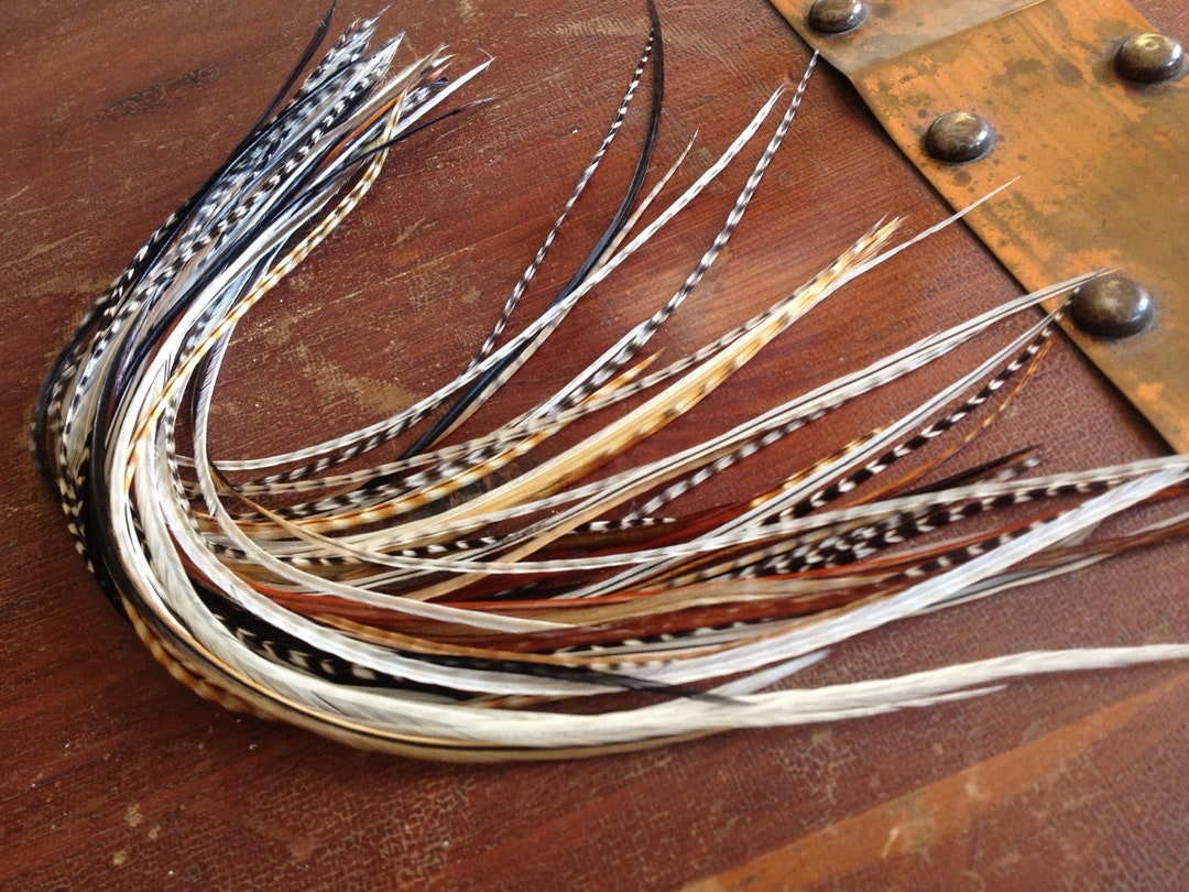 25 Salon Feather Hair Extensions Earthy Grizzly Long Natural Hair ...