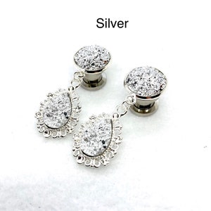 Druzy Dangle Plugs Fancy Silver Plugs 6g 4g 2g 1g 0g 00g 000g Rose Gold ...