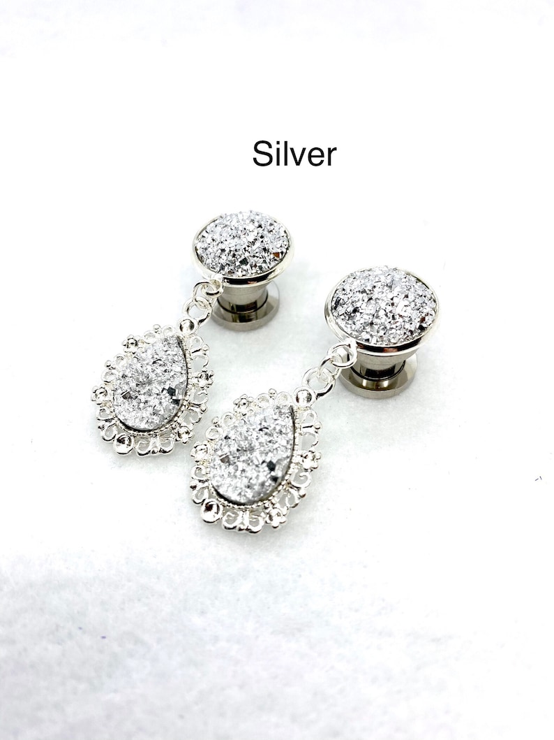 Druzy Dangle Plugs Fancy Silver Plugs 6g 4g 2g 1g 0g 00g 000g | Etsy