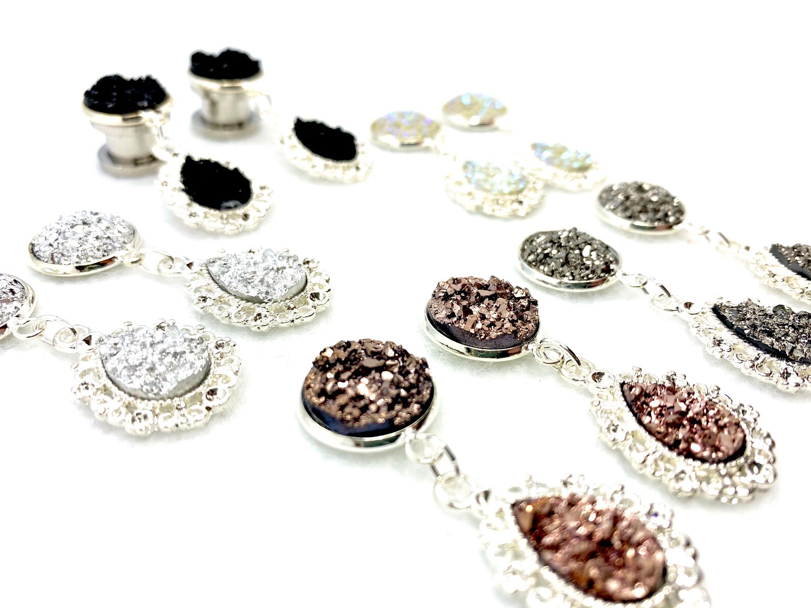 Druzy Dangle Plugs Fancy Silver Plugs 6g 4g 2g 1g 0g 00g 000g - Etsy