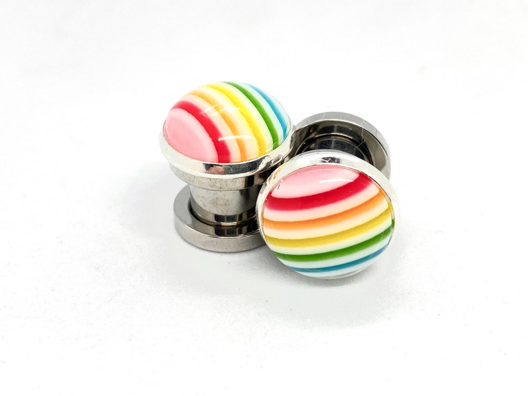Rainbow Ear Plugs 14g 16g 8g 12g 10g 6g 4g 2g 0g 1g 00g Gauged Earrings ...