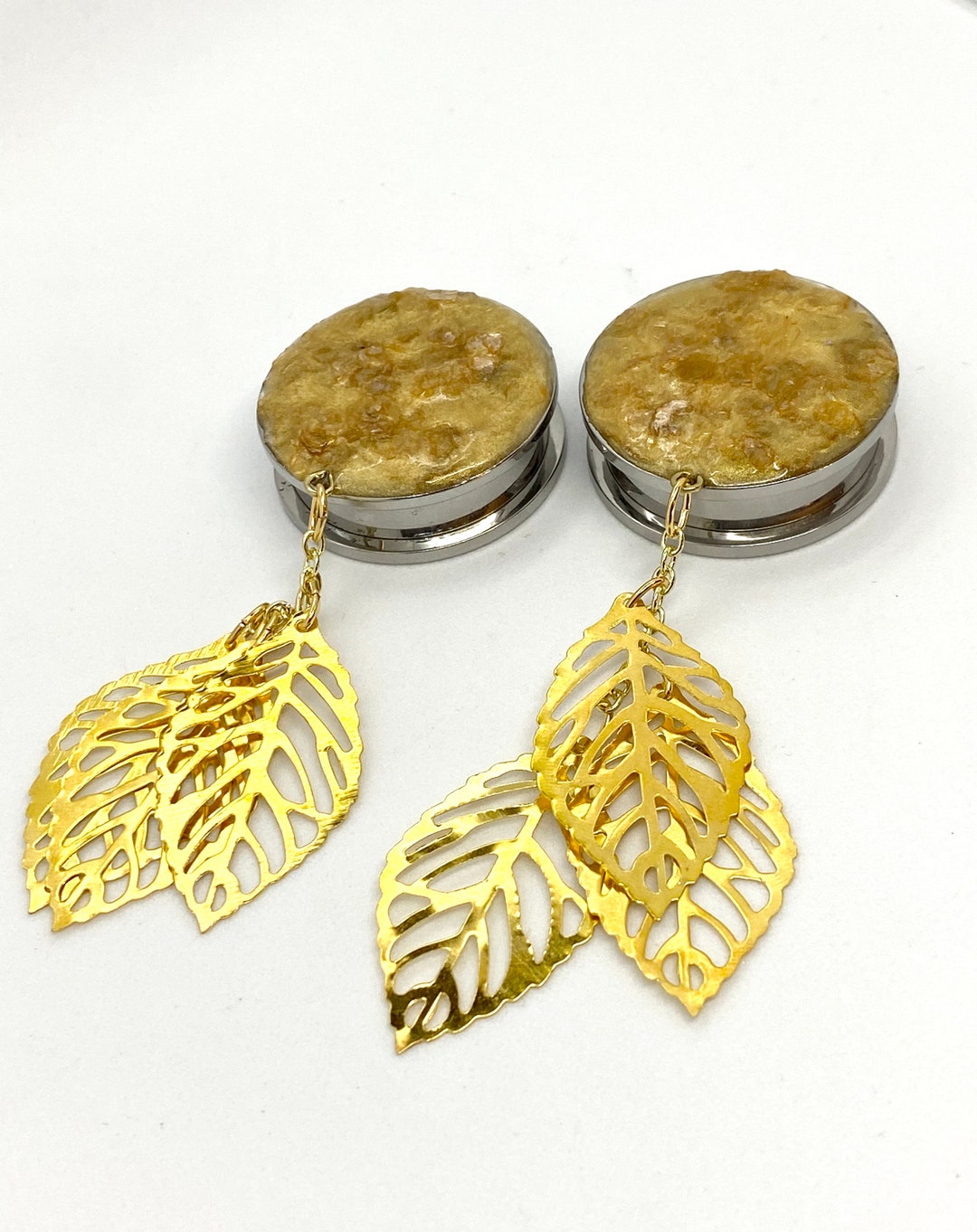 Big Sizes 32mm 1 1/4 Inch Gold Shell Ear Plugs 1 1/8" Dangle Plugs 28mm ...