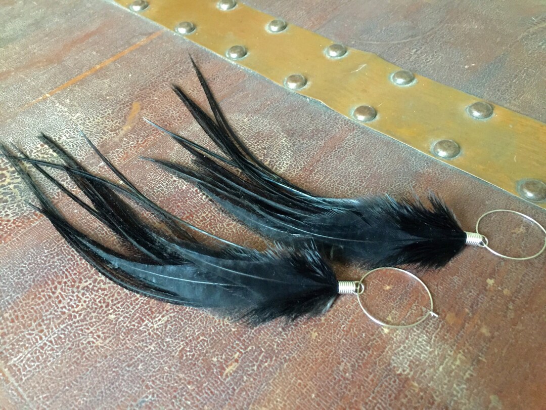 Feather Hoop Earrings Black Feather Earrings Lightweight Feather Hoops ...