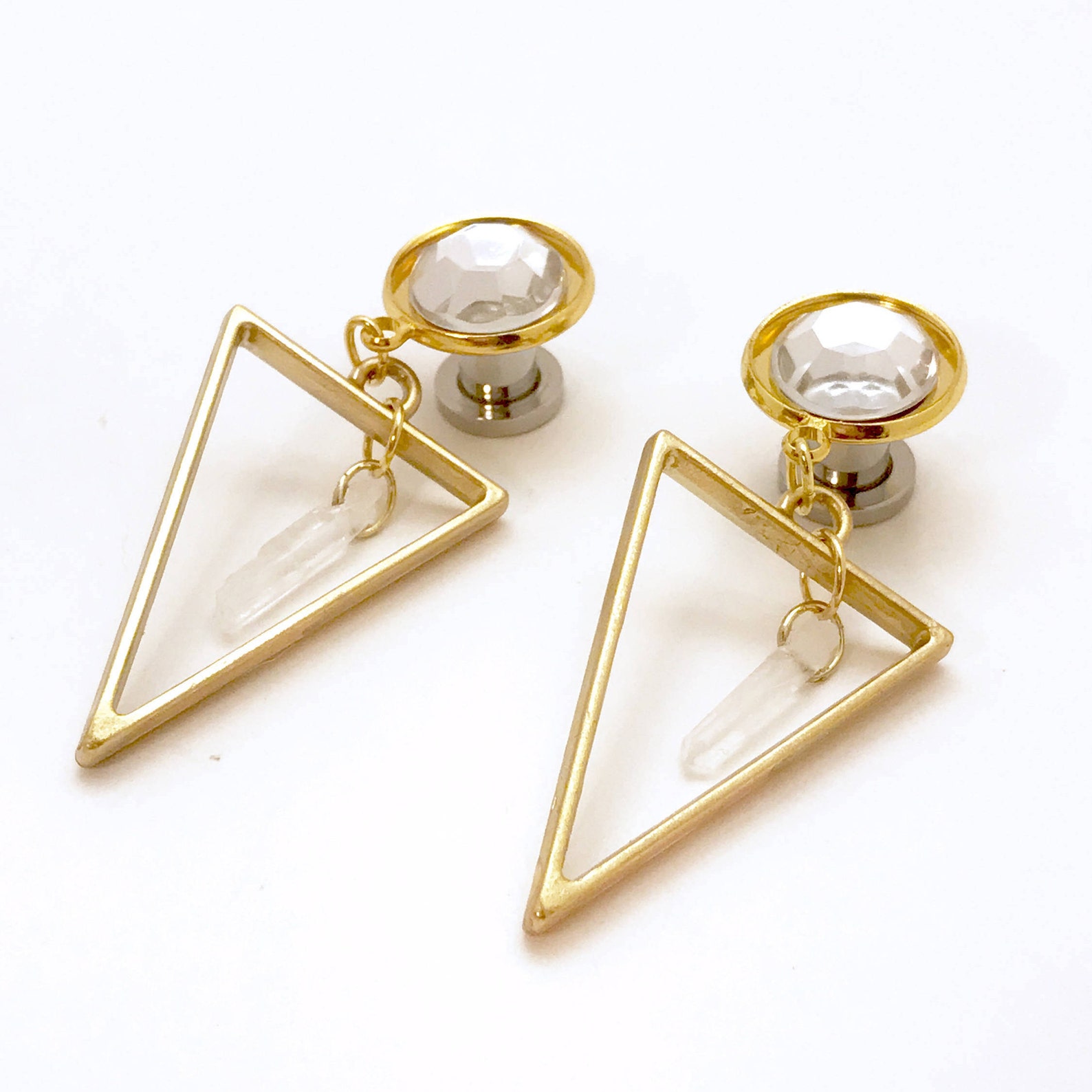Quartz Crystal Dangle Plugs Yellow Gold Ear Plugs 6g 4g 2g 1g - Etsy