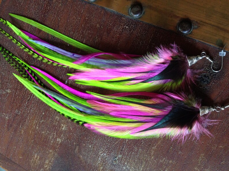 Bright Neon Feather Earrings Hot Pink Florescent Lime Green - Etsy