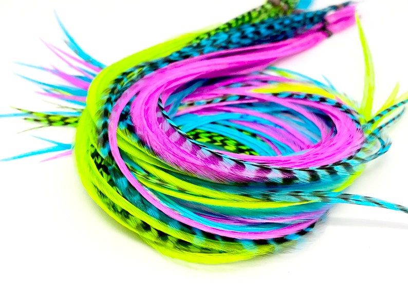 Neon and Bright Hair Feather Extensions Hot Pink Turquoise Lime Feather ...
