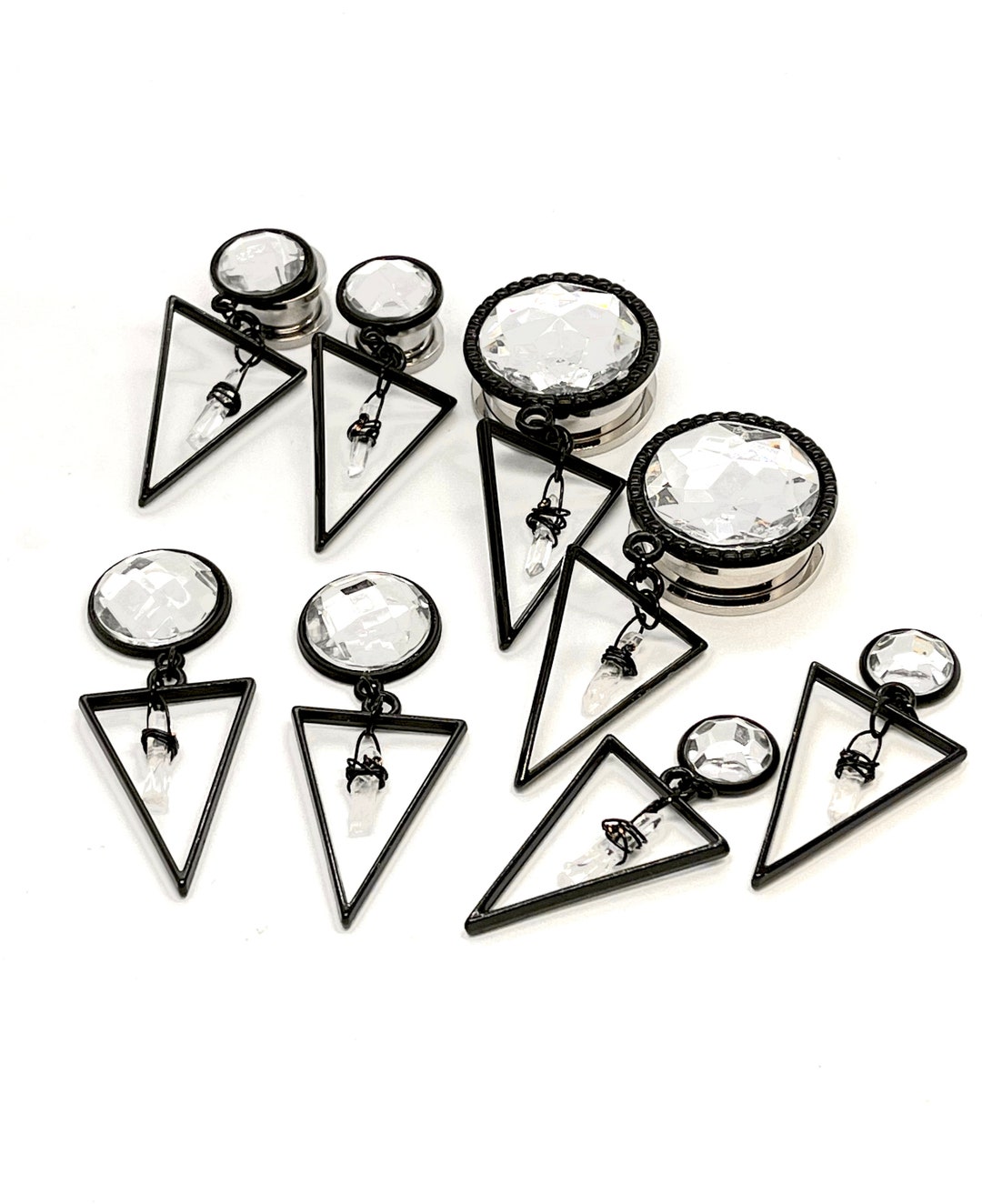 Stud Earrings to 1” 25mm Black Triangle Hider Dangle Plugs, Quartz ...
