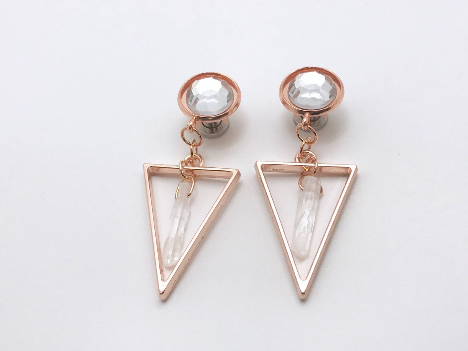 Quartz Crystal Dangle Plugs Rose Gold Ear Plugs 6g 4g 2g 1g 0g - Etsy