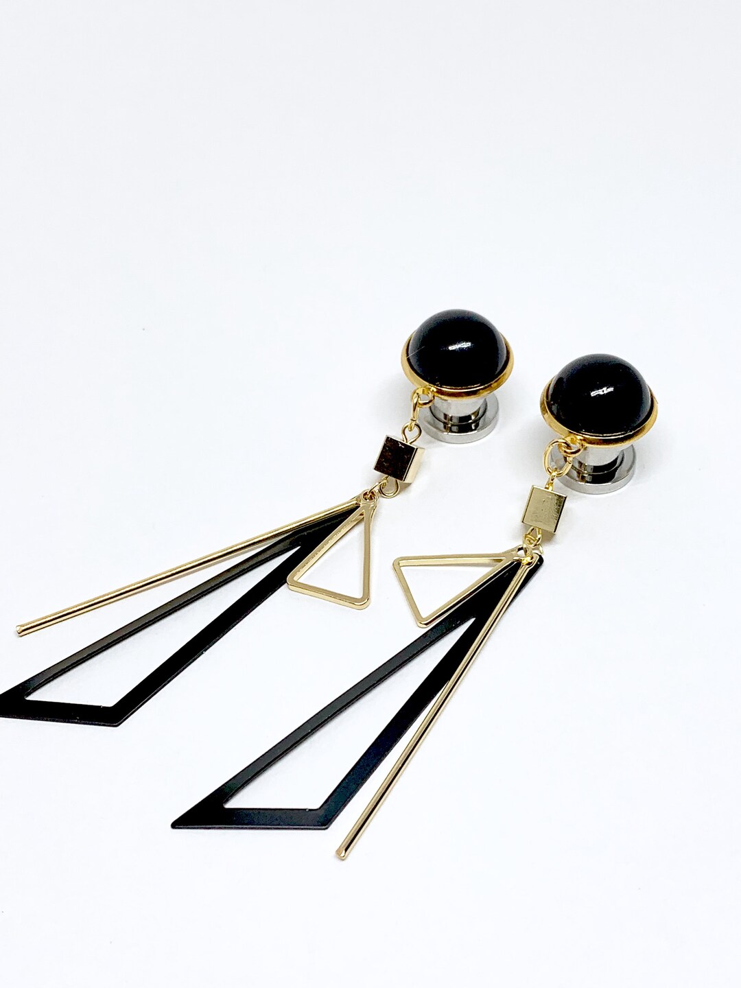 Black and Gold 2g Dangle Plugs 0g Hider Ear Plugs 6g 4g Geometric Plugs ...
