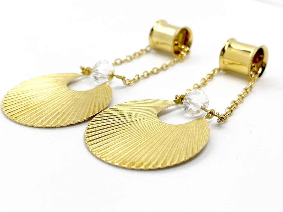 Gold Brass Art Deco Dangles for Ear Tunnels Sizes 1g and UP With ...