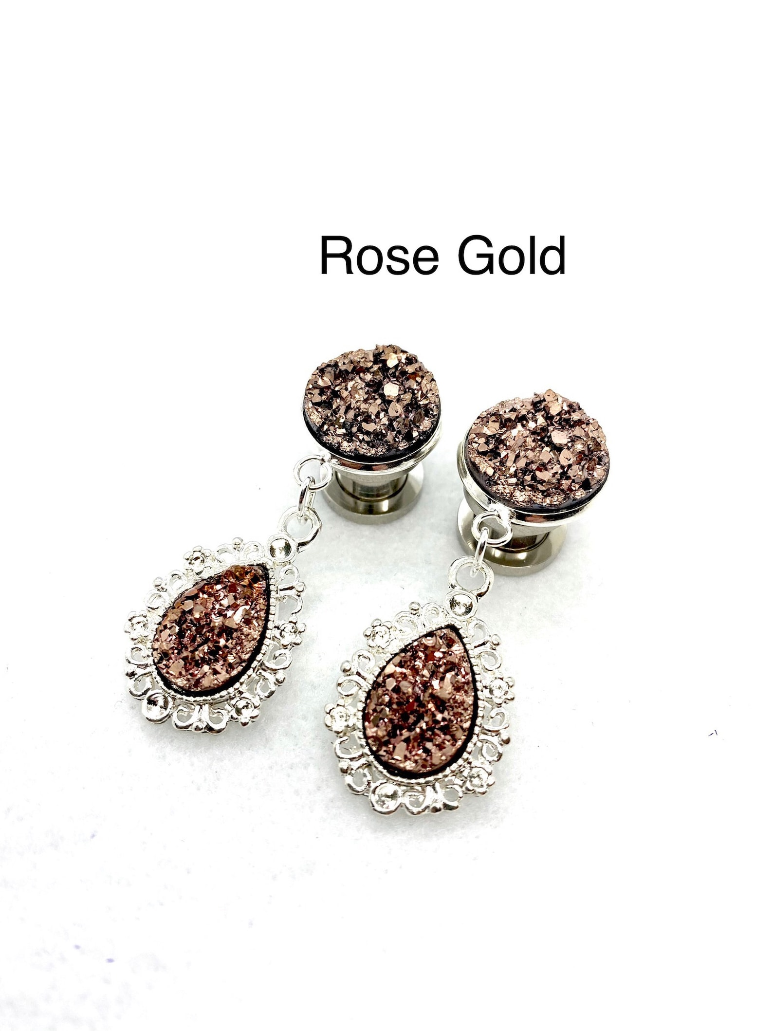 Druzy Dangle Plugs Fancy Silver Plugs 6g 4g 2g 1g 0g 00g 000g | Etsy