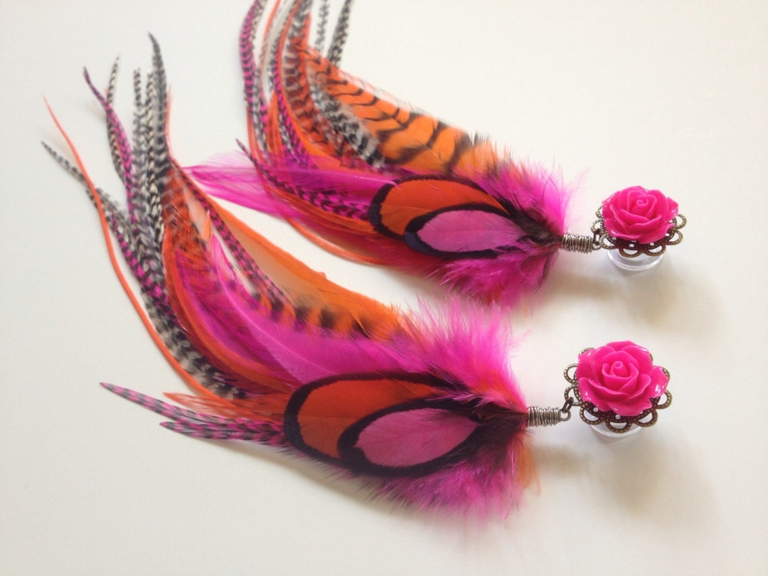 Feather Plugs Neon Dangle Plugs 7/16", 1/2, 9/16 Inch Pick Rose Color ...