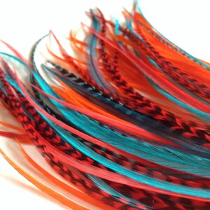 Feather Hair Extensions Turquoise Red Orange Teal Feather Extensions ...