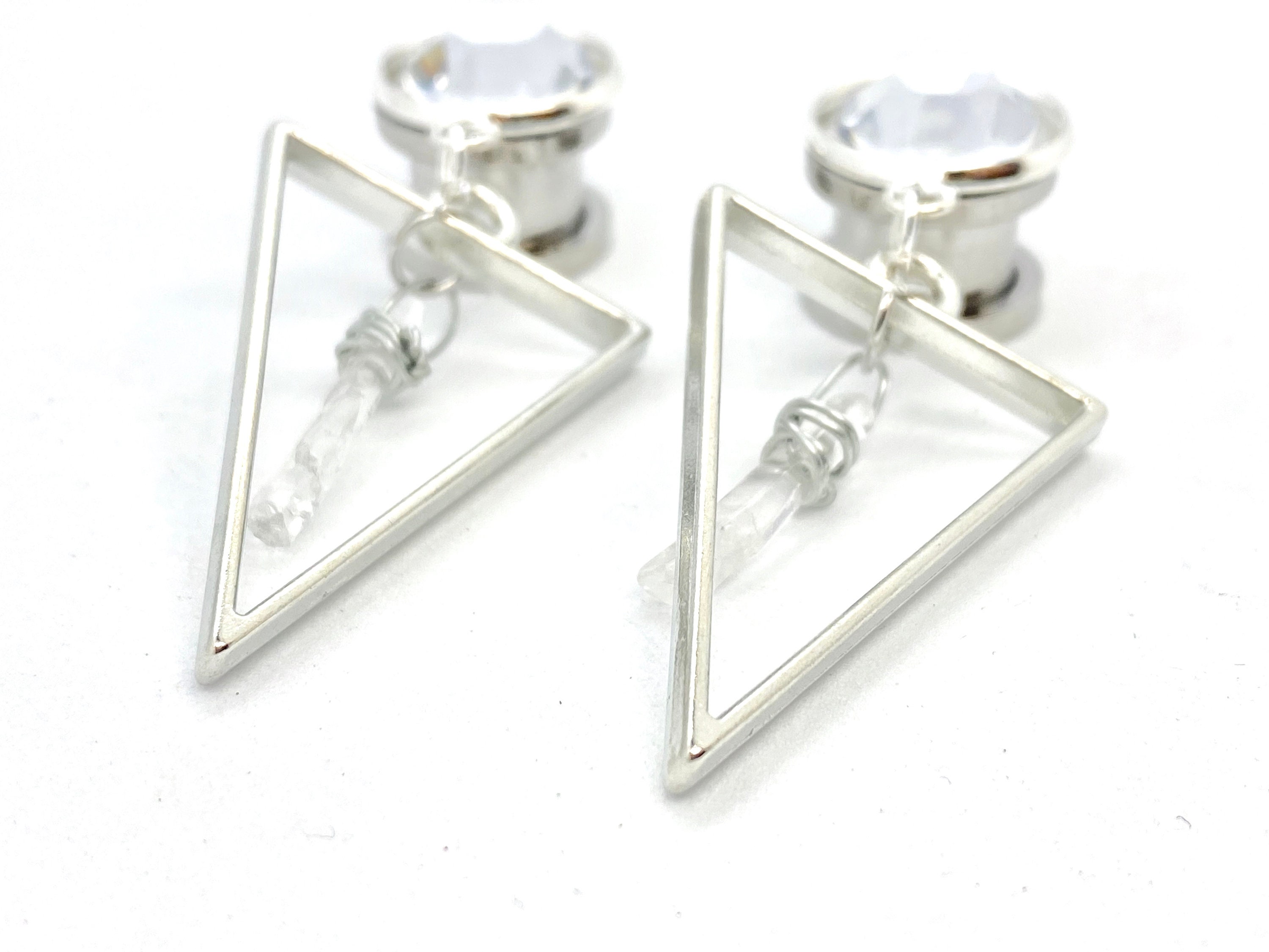 Quartz Crystal Dangle Plugs Silver Ear Plugs 6g 4g 2g 0g 1g 00g 000g ...