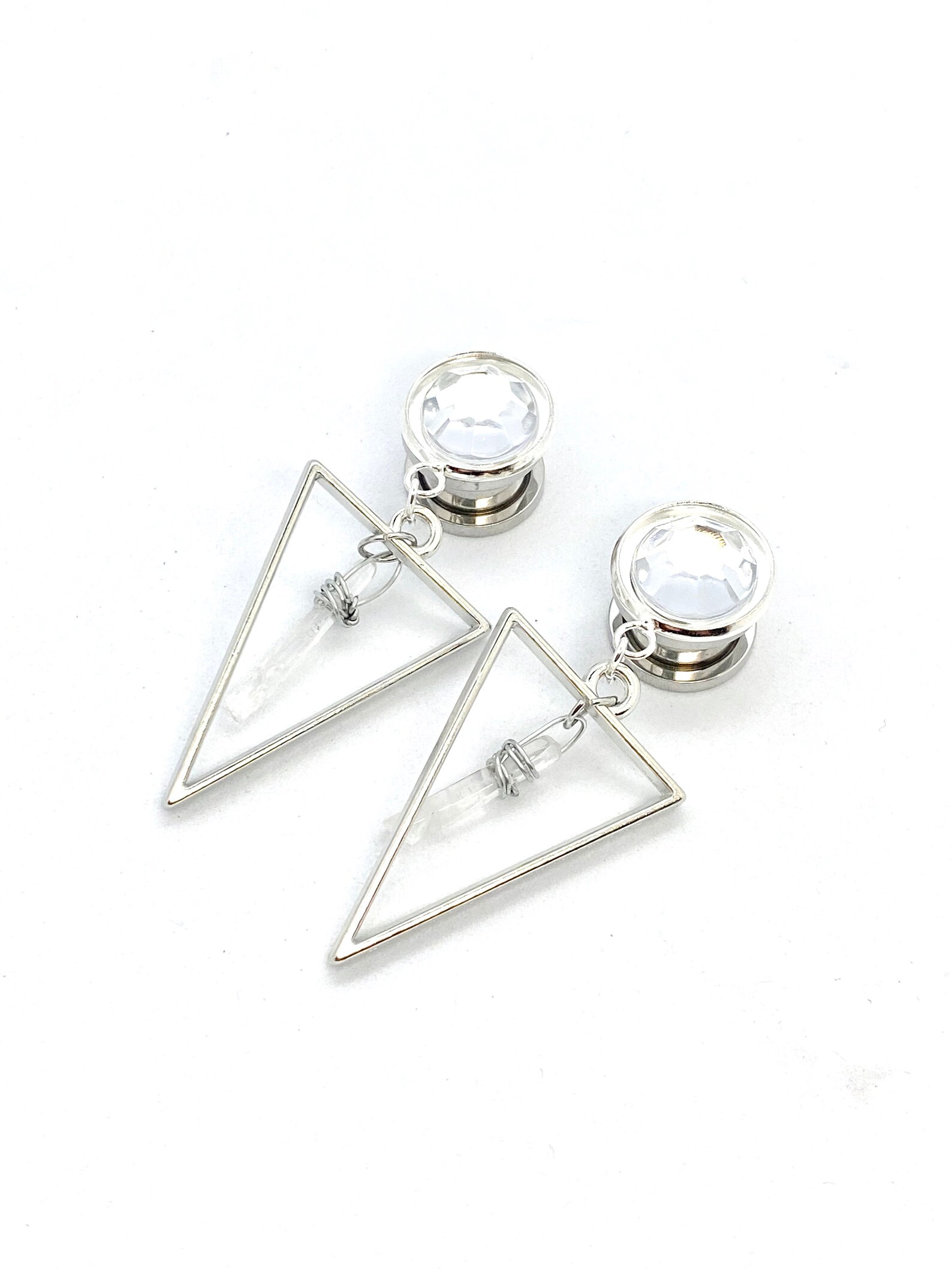 Quartz Crystal Dangle Plugs Silver Ear Plugs 6g 4g 2g 0g 1g 00g 000g ...