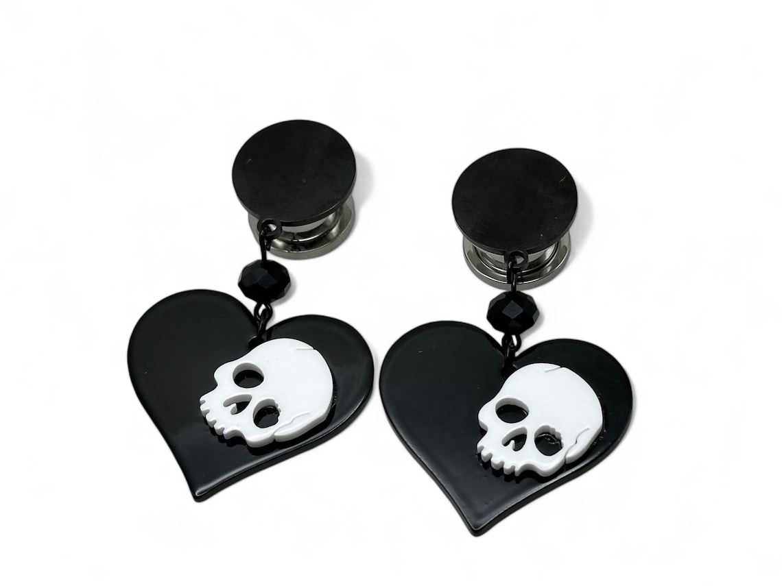 Black Ear Plug Earrings, Stud Earrings to 1” (25mm) Dangle Plugs Punk ...