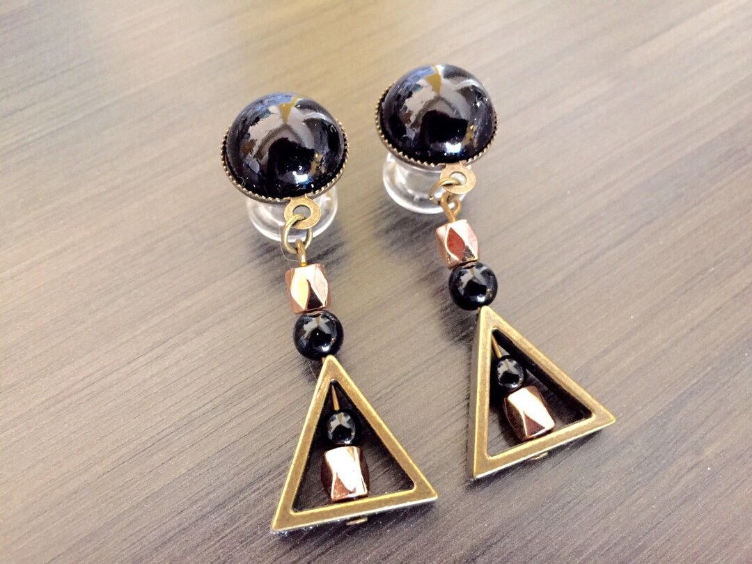 0g Dangle Plugs 4g 2g Gauged Earrings 00g 1g Antiqued Bronze Triangle ...