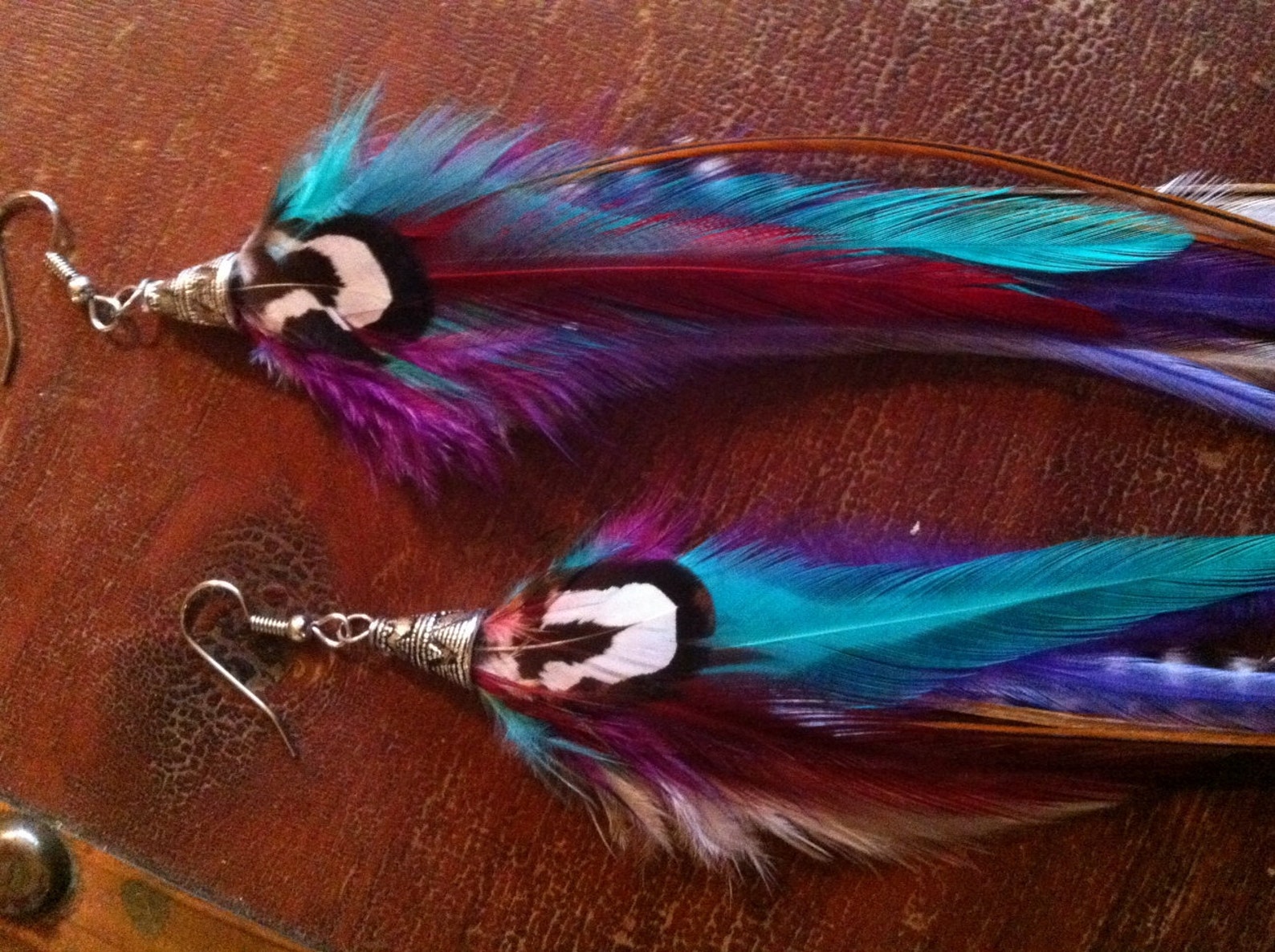 Colorful Feather Earrings Long Grizzly Rooster Feather Earrings With ...