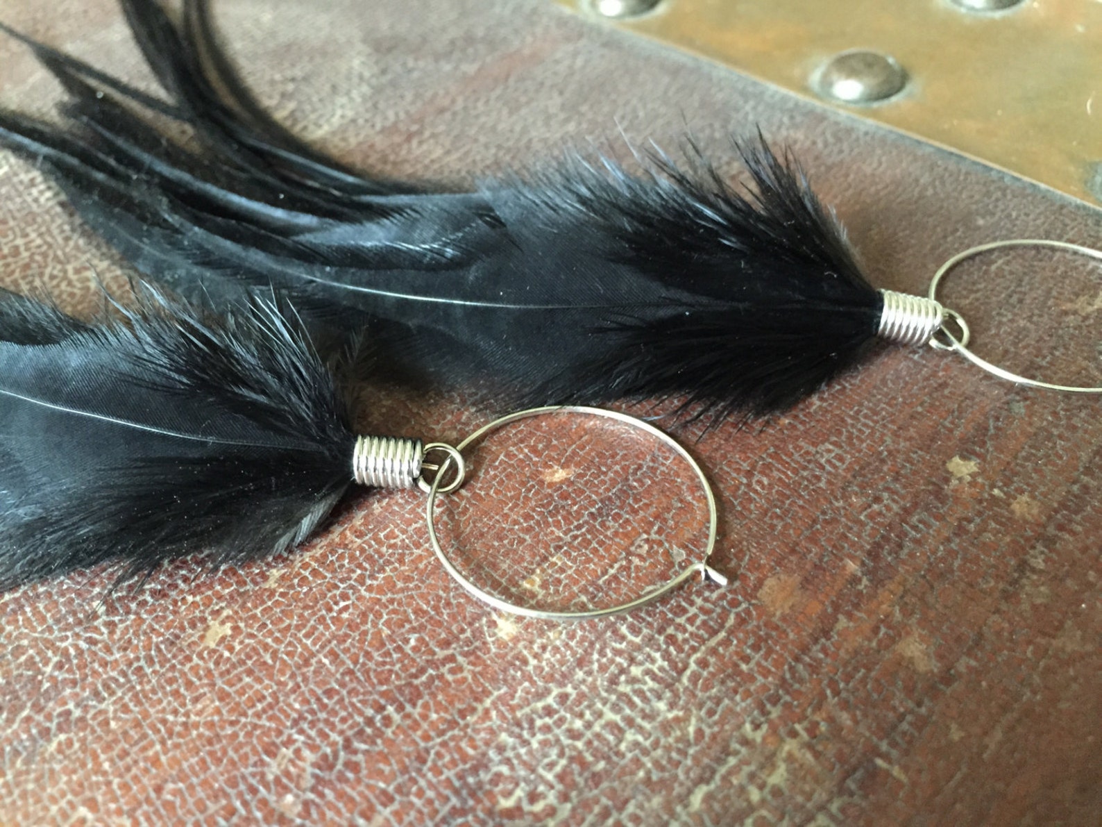 Feather Hoop Earrings Black Feather Earrings Lightweight Feather Hoops ...