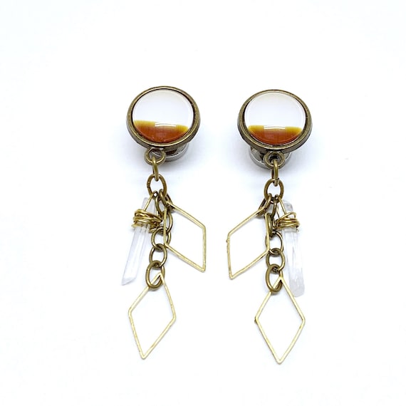 00g Bronze Crystal Dangle Plugs 4g 2g 0g 6g 1g Ear Plugs With Raw Natural Quartz Dangles Stud Earrings or Gauges Etsy