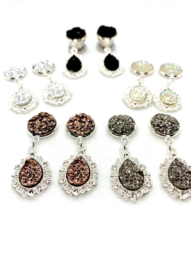Druzy Dangle Plugs Fancy Silver Plugs 6g 4g 2g 1g 0g 00g 000g | Etsy