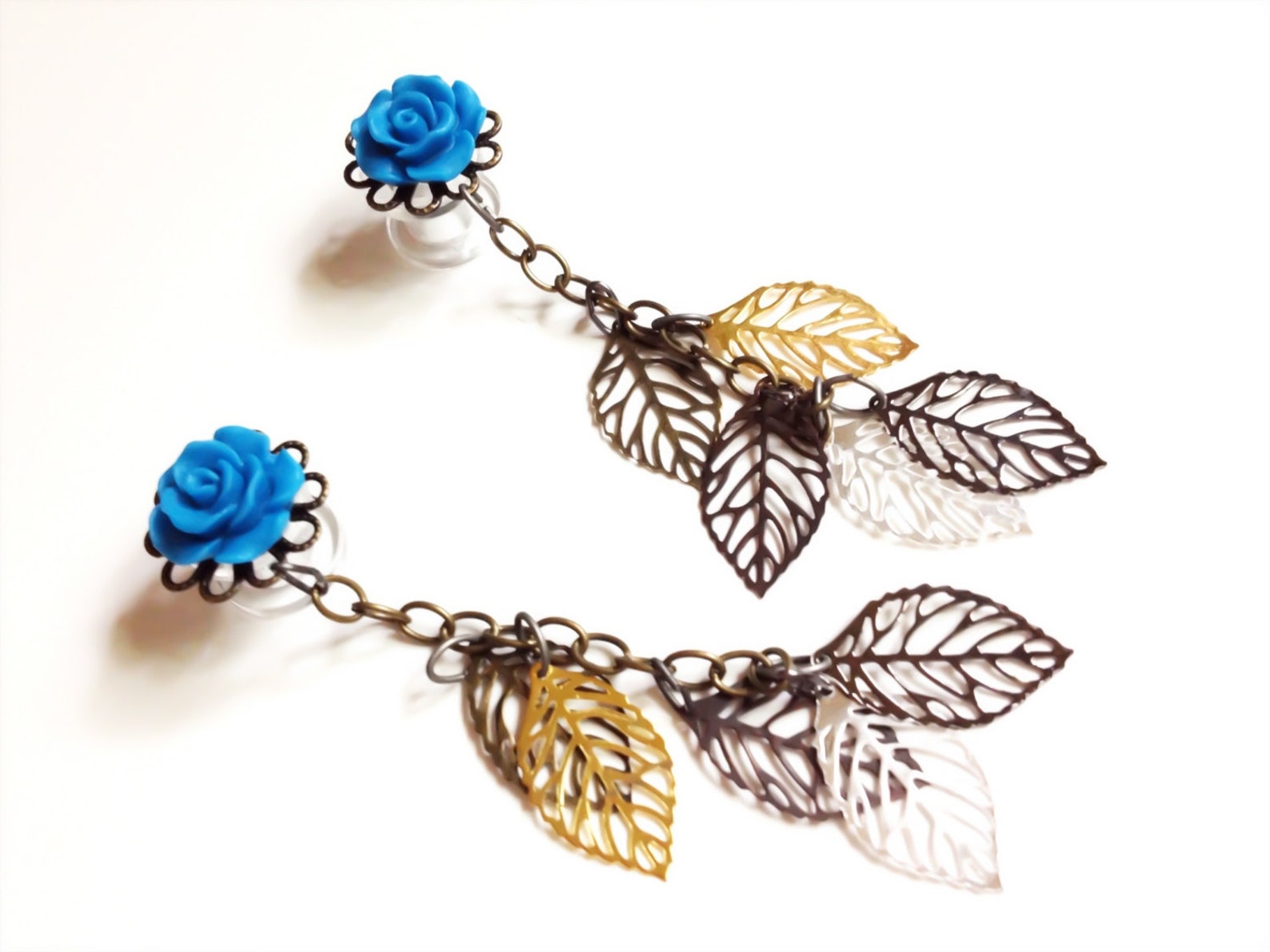 2g Ear Plugs 00g Dangle Plugs With Roses Filigree Skeleton | Etsy