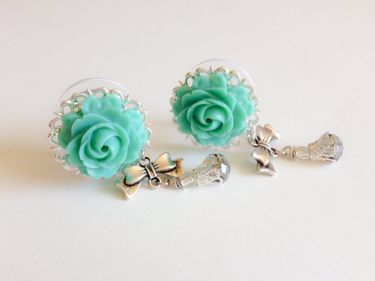 Choose Color Rose Ear Plugs 5/8 Dangle Plugs Bow Gauges - Etsy