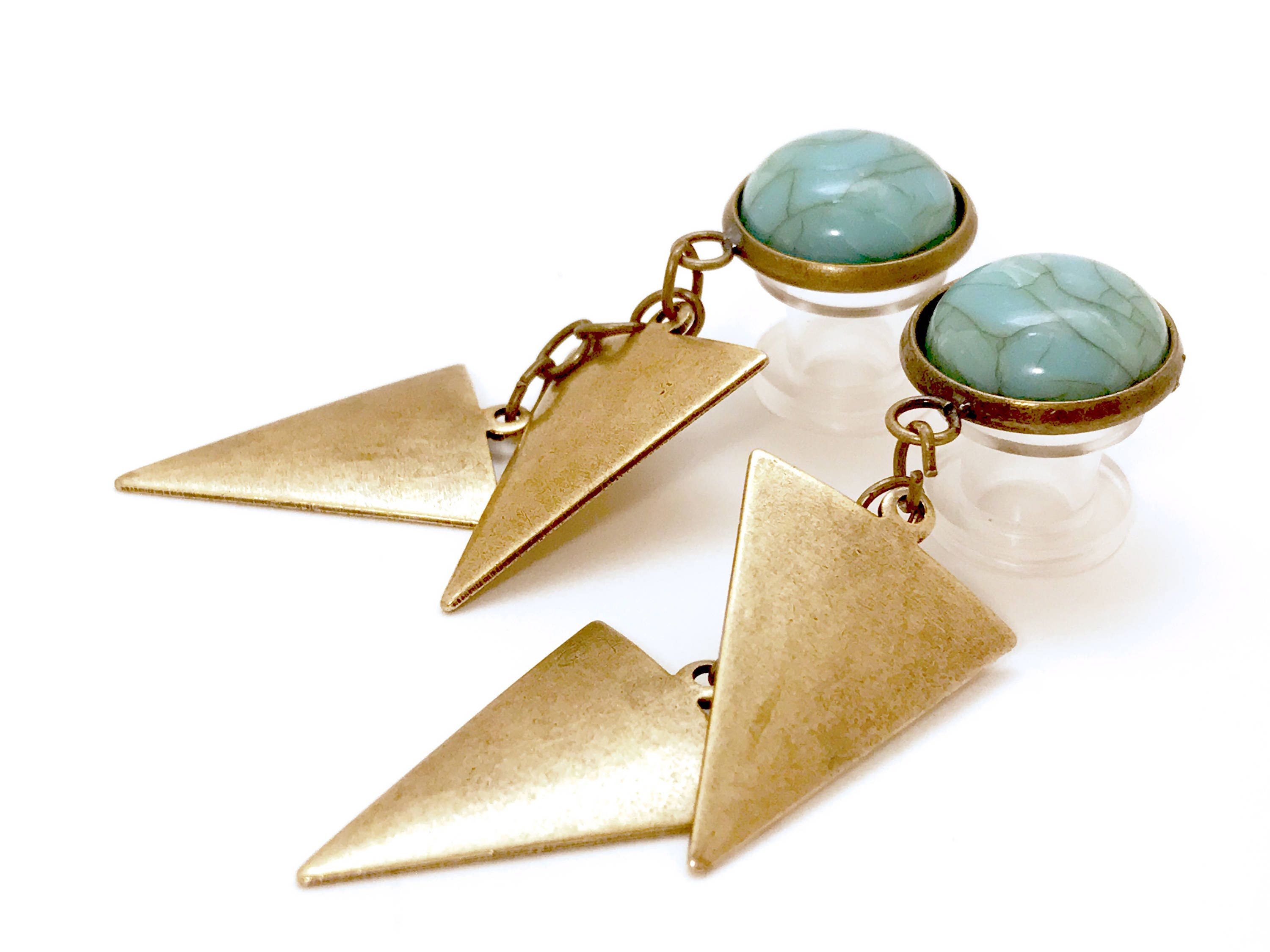 16g Bronze Triangle Dangle Plugs 14g 12g 10g 8g Ear Plugs, Crackle ...