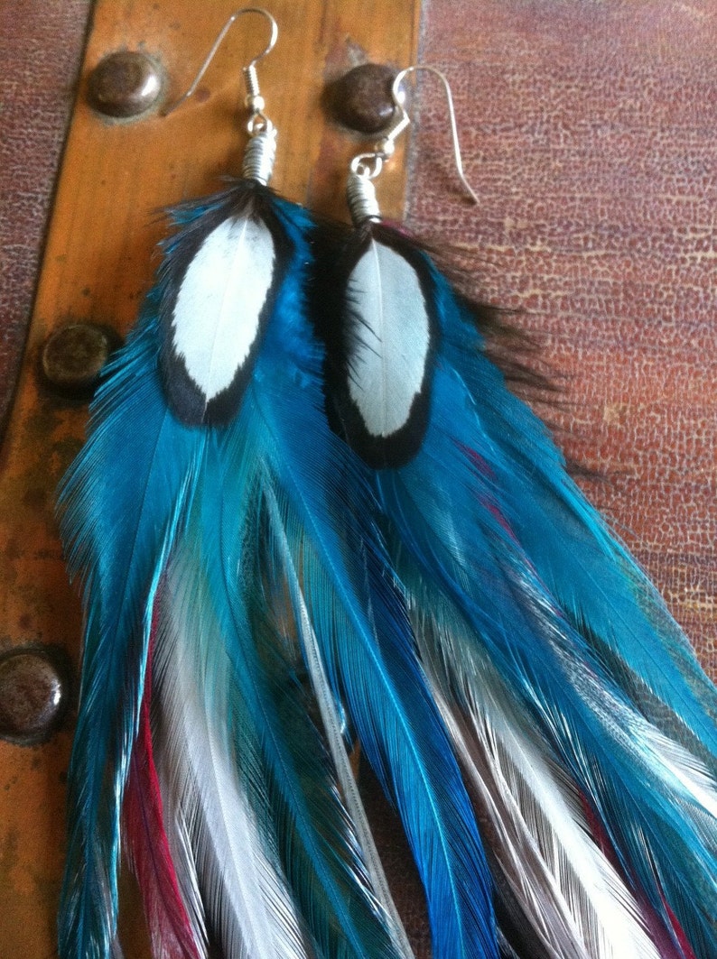 Wire Wrapped Feather Earrings Teal Dreams Long Feather | Etsy