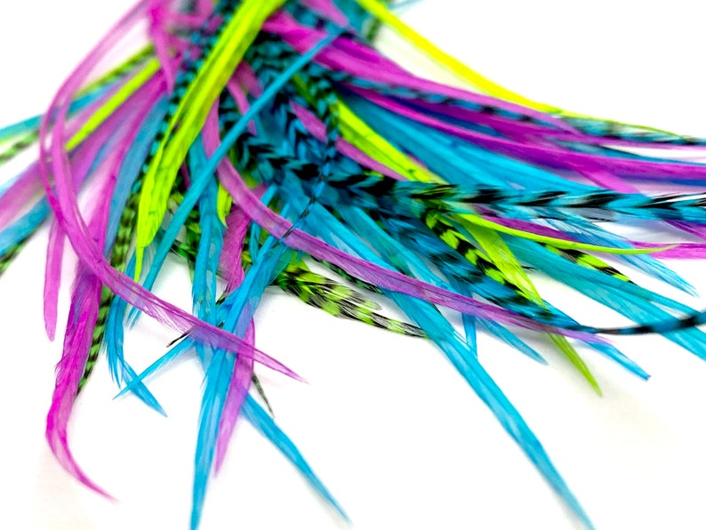 Neon and Bright Hair Feather Extensions Hot Pink Turquoise Lime Feather ...
