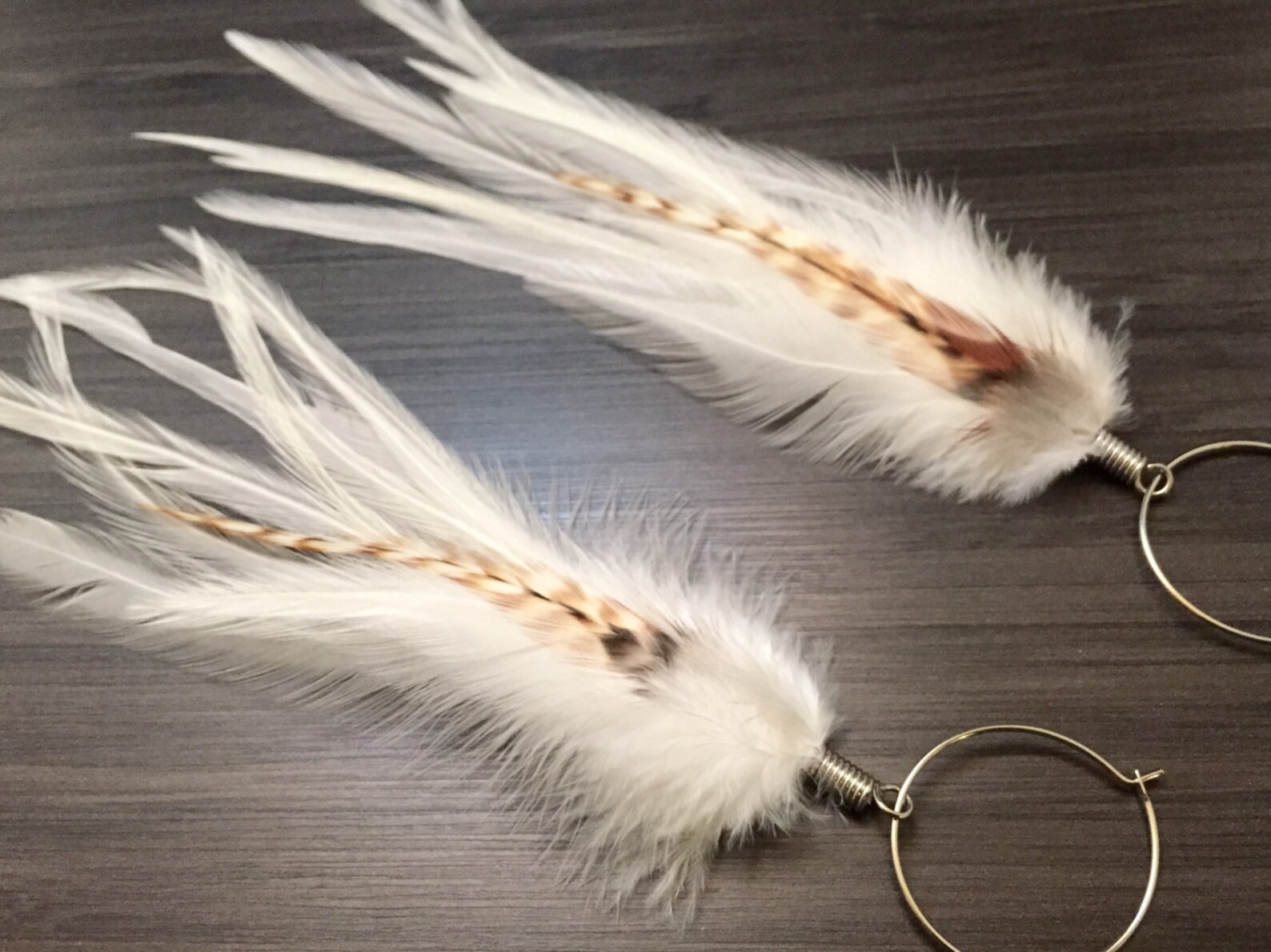 Feather Hoop Earrings Creamy White Feather Earrings Natural Feather ...