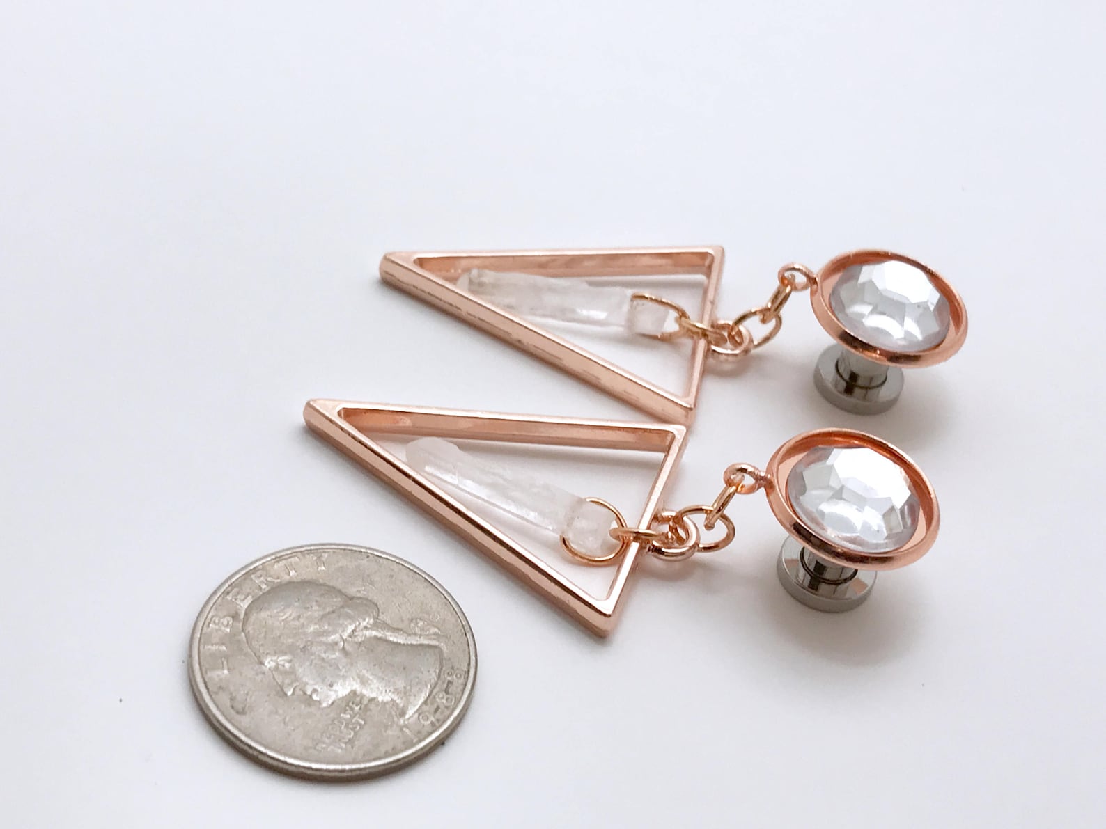 Quartz Crystal Dangle Plugs Rose Gold Ear Plugs 6g 4g 2g 1g 0g - Etsy