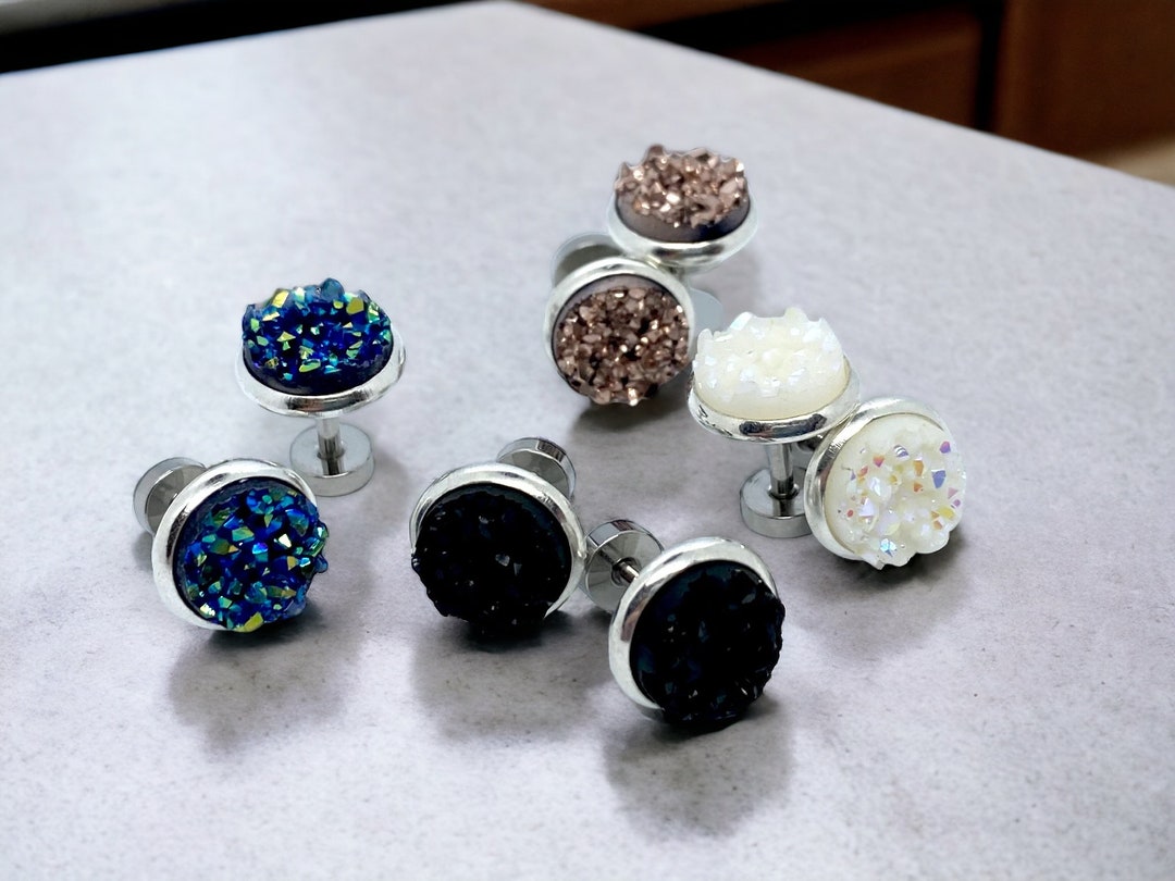 10g 8g Dangle Plugs 2g 4g 6g 14g 16g 12g Plugs Faux Druzy Glitter Ear ...