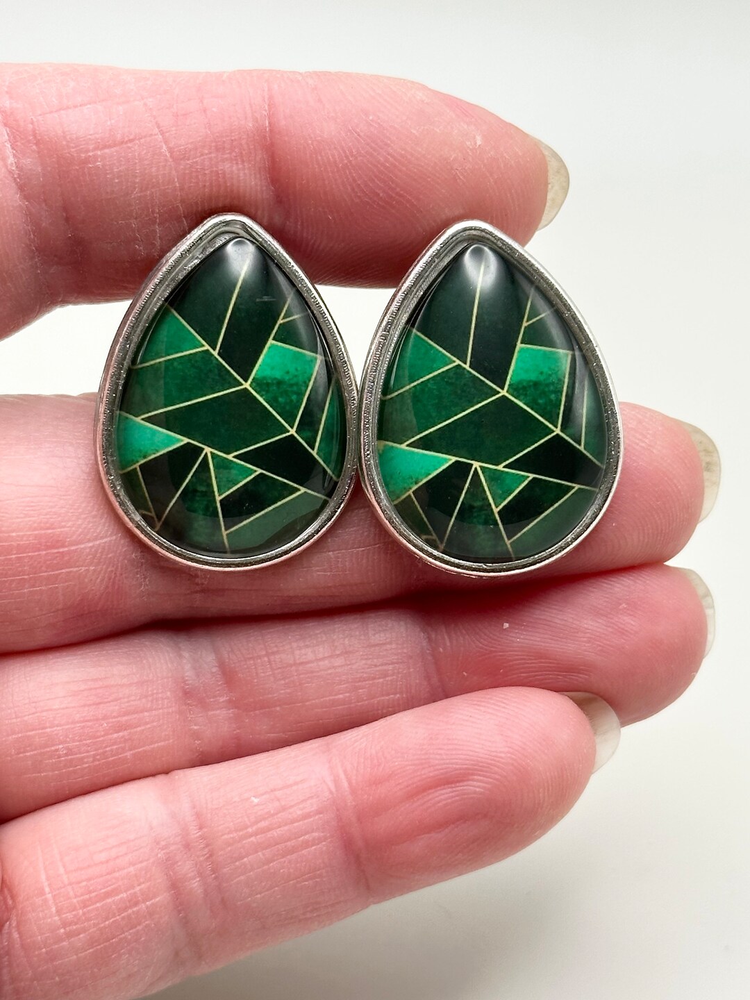 000g 00g Teardrop Plugs 0g 2g 4g Green Geometric Plugs 9/16” 5/8” 16mm ...