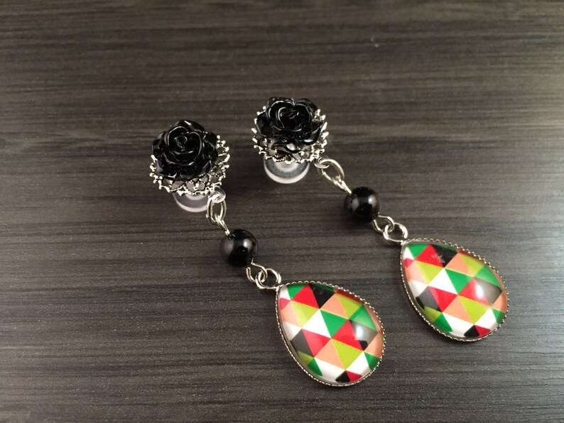 Teardrop Dangle Plugs 2g 4g 6g Ear Plugs Black Rose Dangly - Etsy