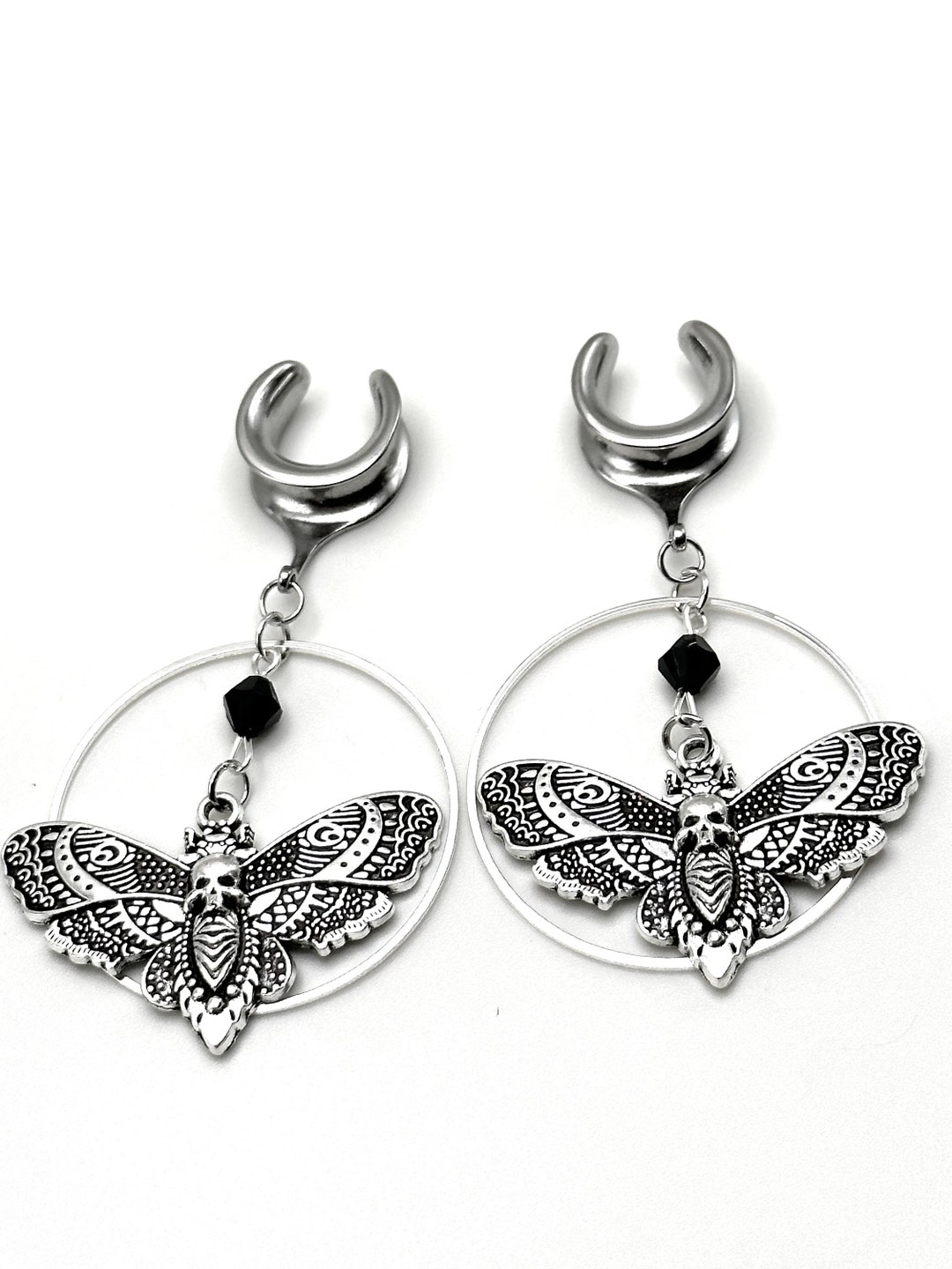 2g 6mm to 1 3/16” 30mm Dangle Saddle Spreader Dead Head Skull Ear Plugs ...