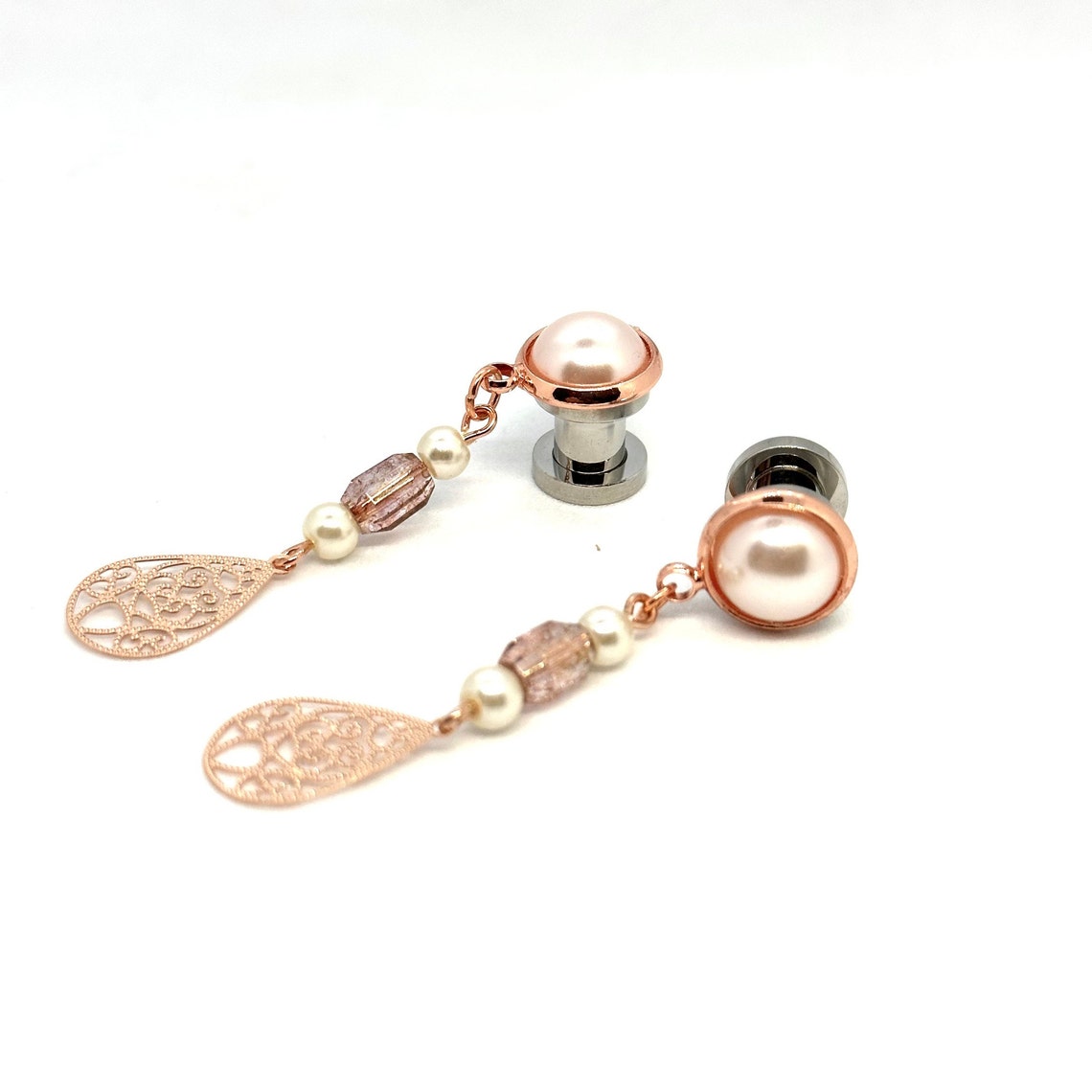 2g Rose Gold Plugs 0g Ear Plugs 6g 4g Pearl Dangle Plugs - Etsy