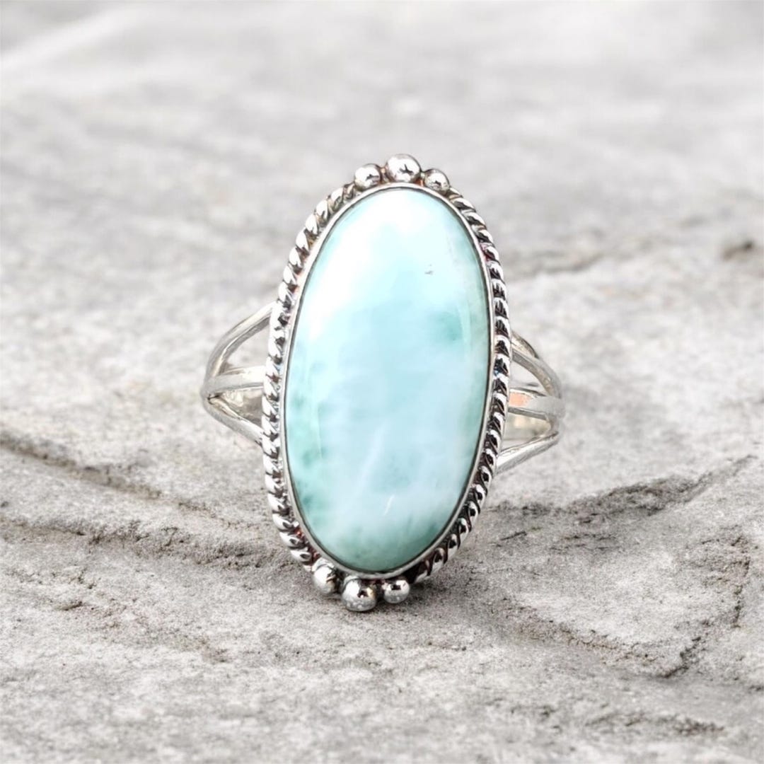 Classic Dolphin Larimar Ring, Oval Gemstone, Handmade Ring, 925 ...