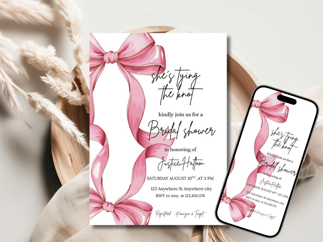 Blush Pink Bow Baby Shower Invitation Template Elegant Watercolor ...