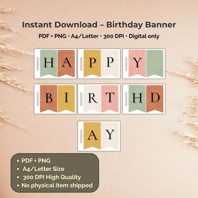 Editable Boho Birthday Banner Canva Template | Printable “happy ...