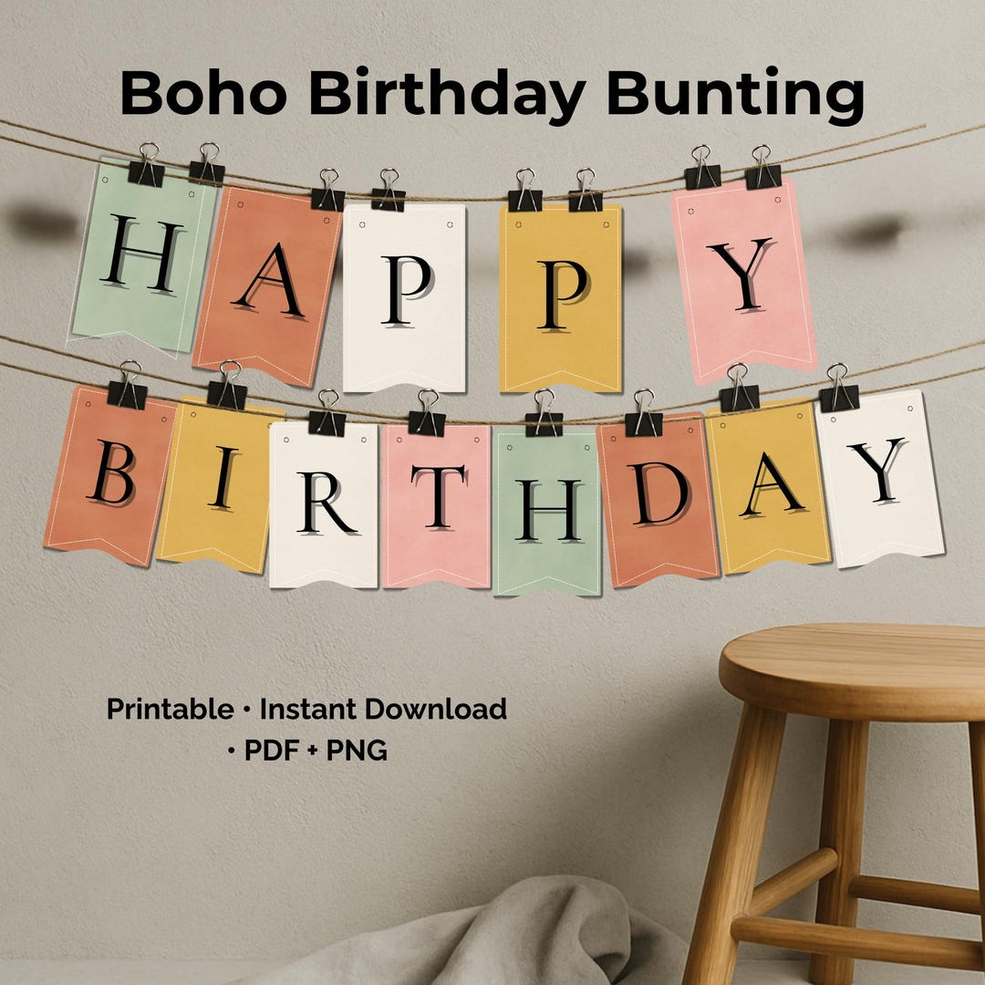 Editable Boho Birthday Banner Canva Template | Printable “happy ...