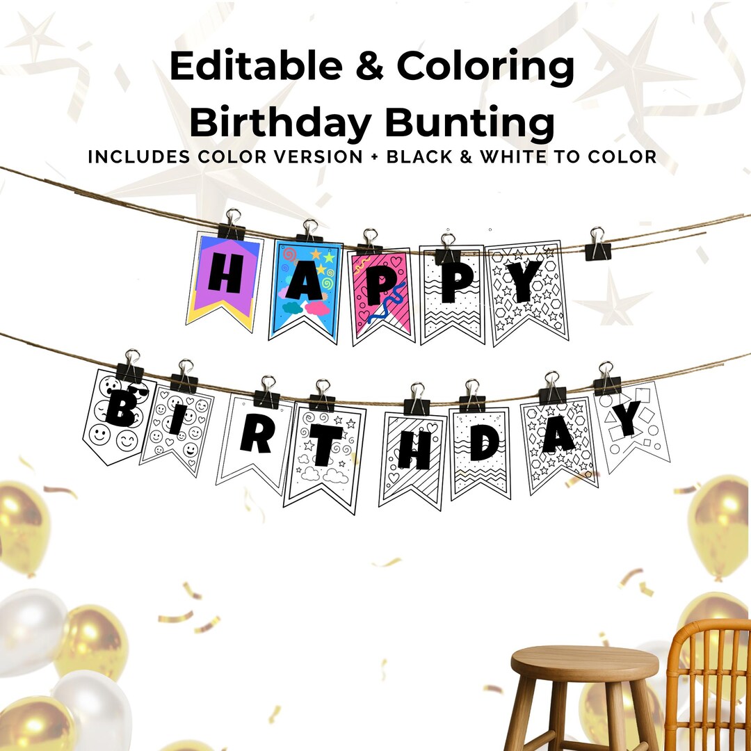 Printable Coloring Birthday Banner | “happy Birthday” Bunting for Kids ...